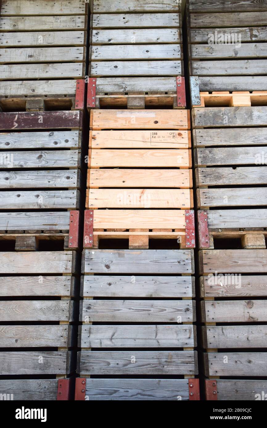 Piled pallet frames or essay Stock Photo - Alamy