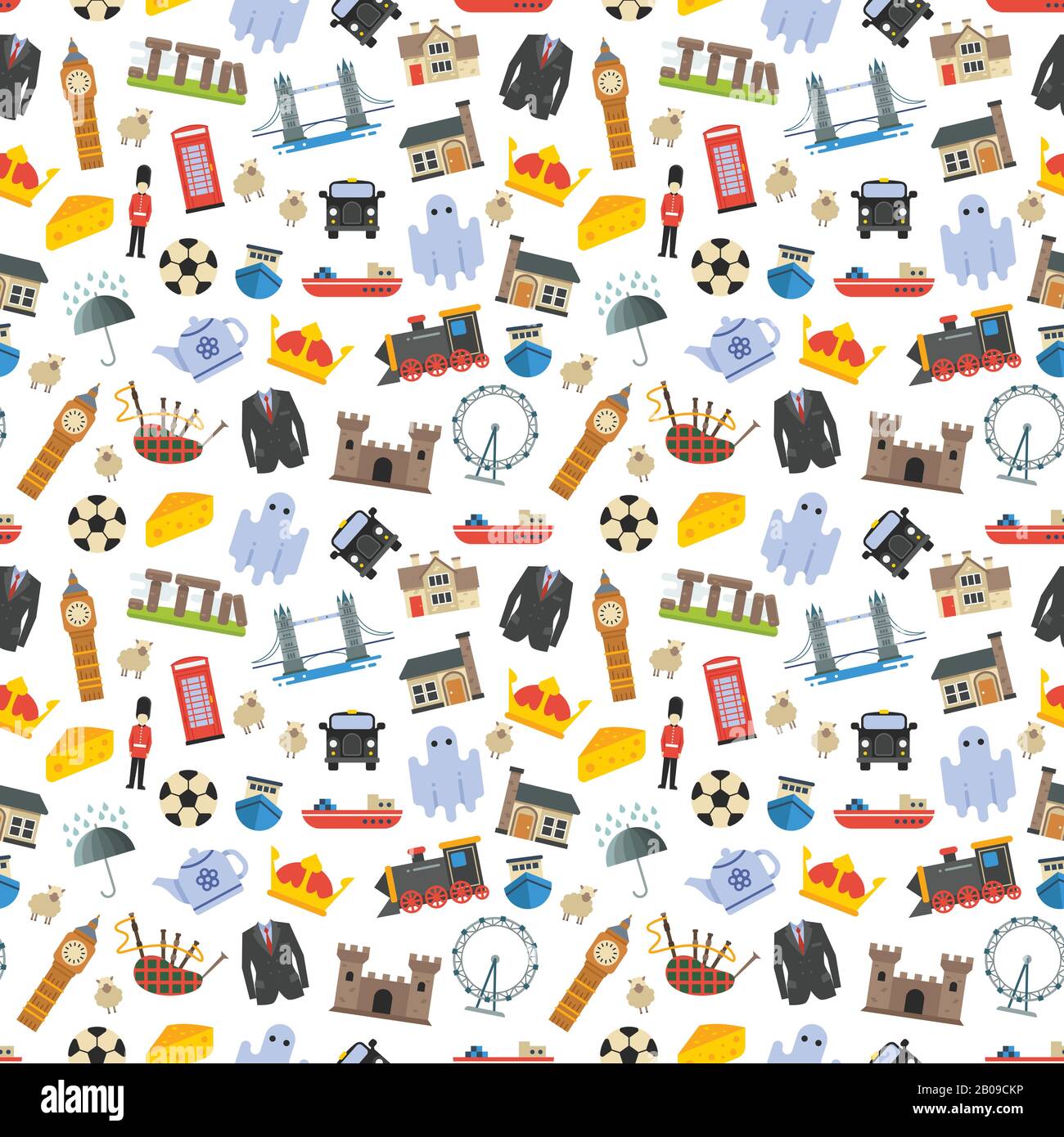 British, england, london symbols and landmarks. Seamless vector ...