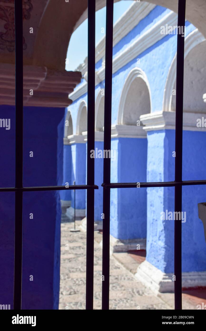 blue courtyard in the abbey of santa catalina in arequipa, peru ...