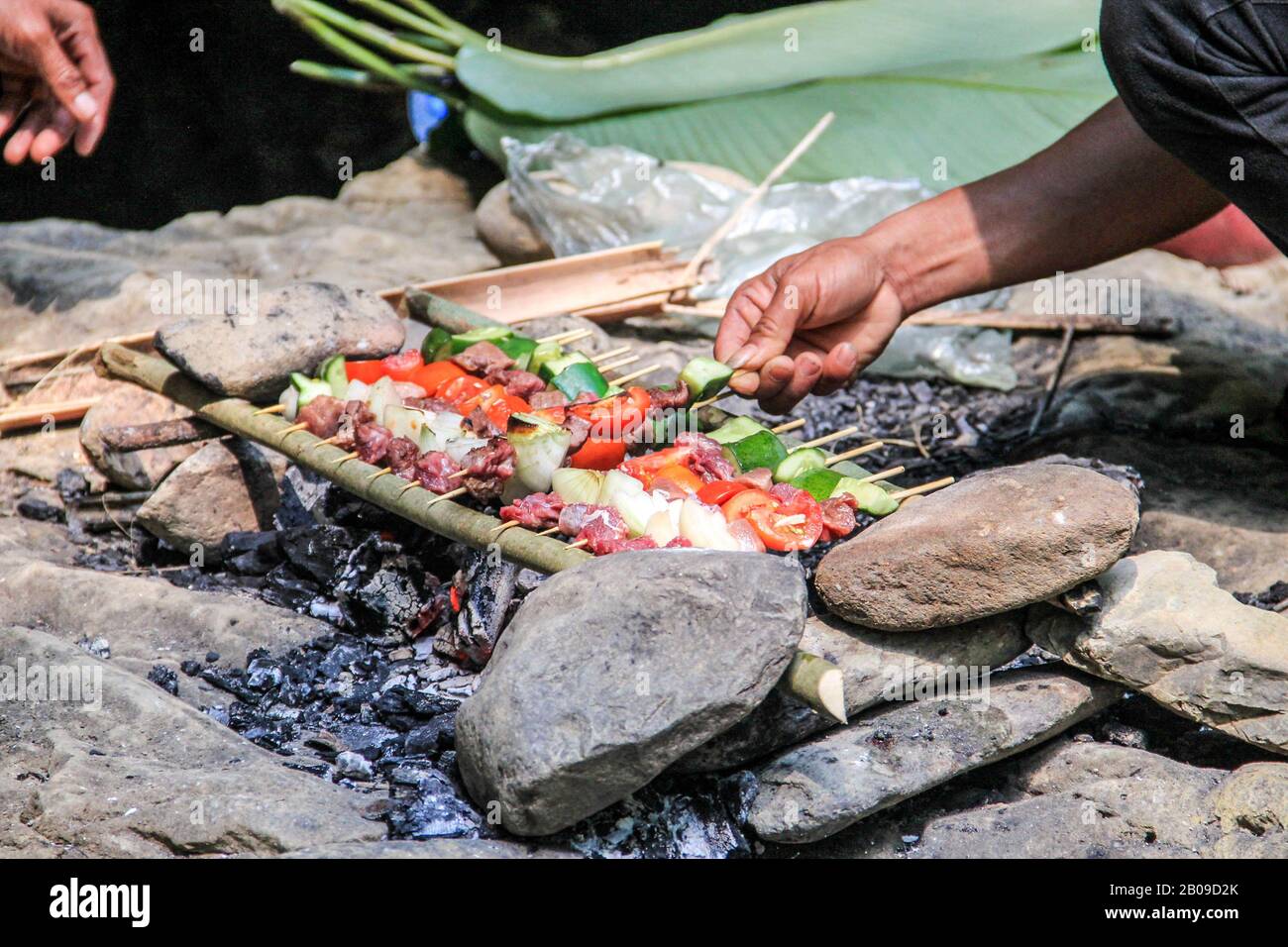 Simple outdoor grill, bbq during camping Stock Photo - Alamy