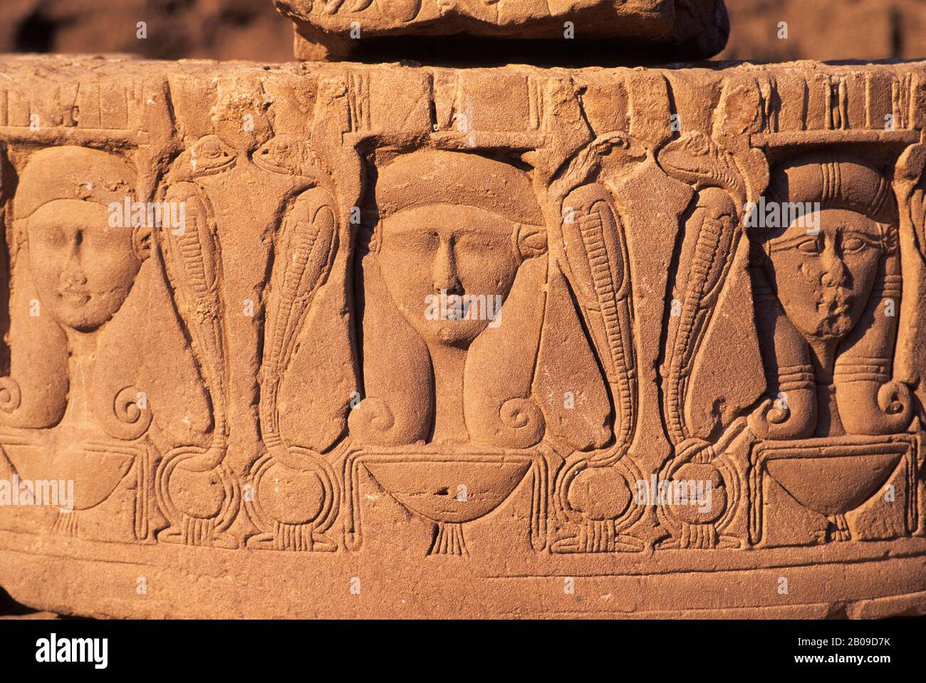 EGYPT, NILE RIVER, NEAR DENDERA, TEMPLE OF HATHOR, CARVING OF HATHOR ...