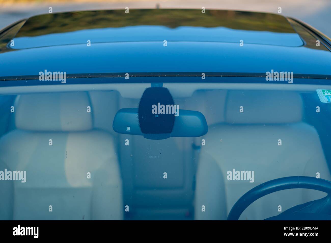 Open dashboard/sunroof on a BMW 5 series with beige leather interior ...