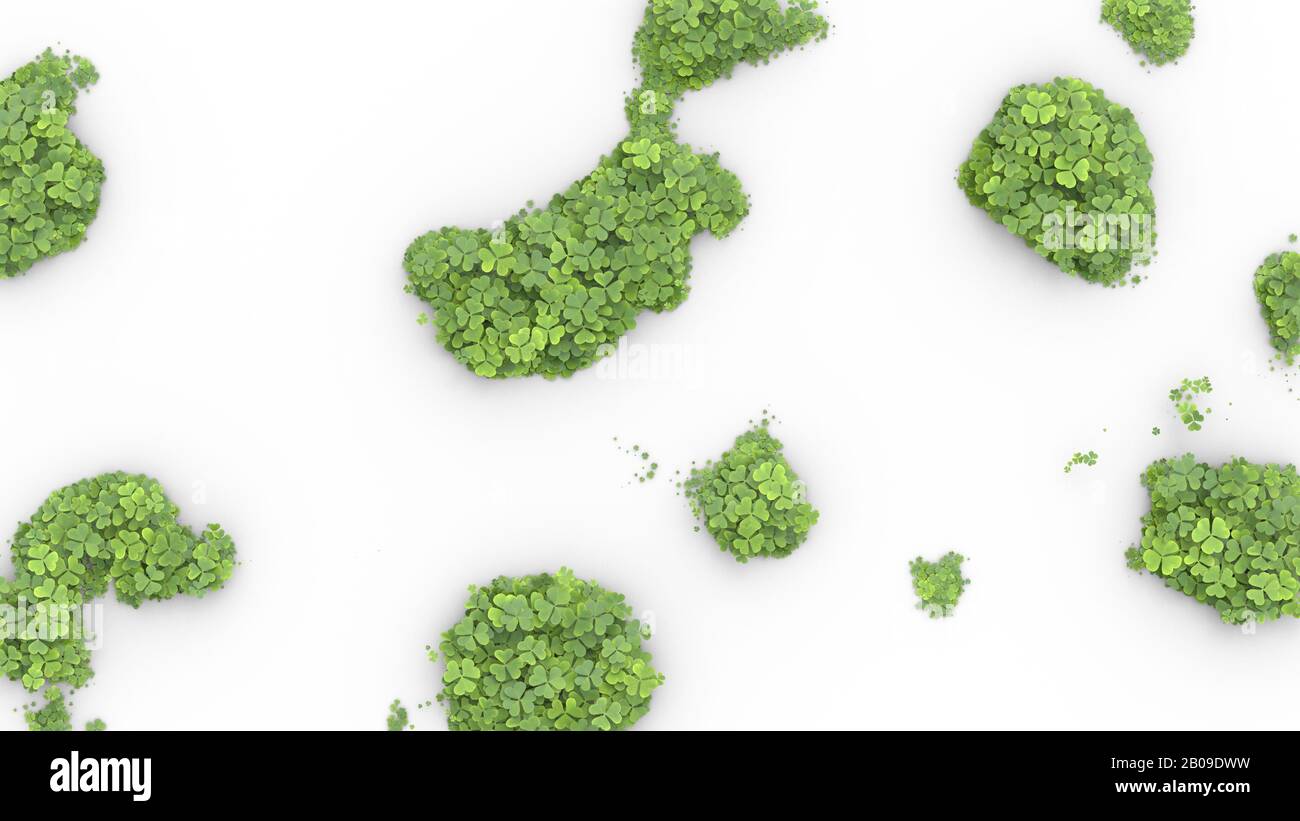 Green clover covering the screen on white background. 3D rendering ...