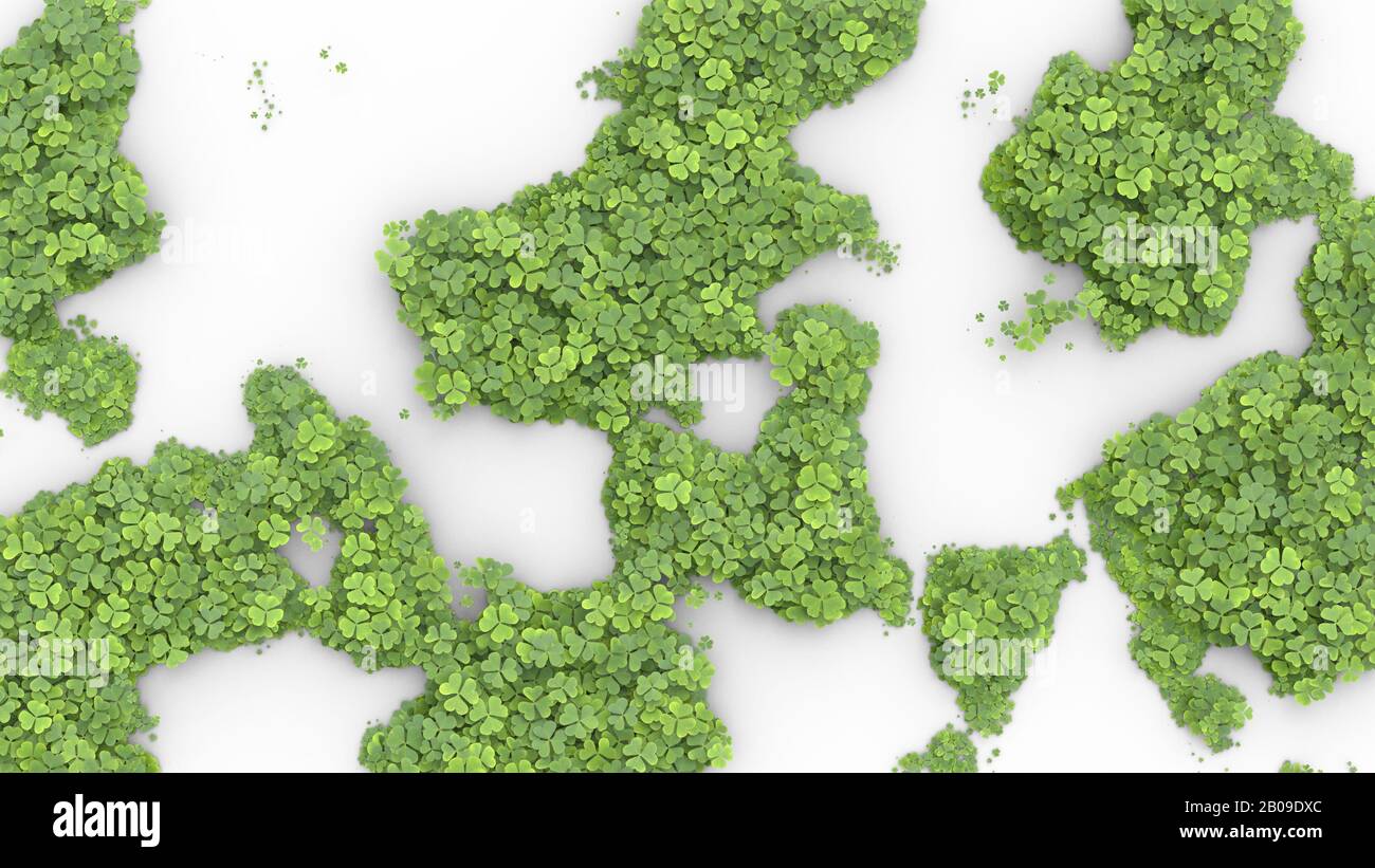Green clover covering the screen on white background. 3D rendering ...