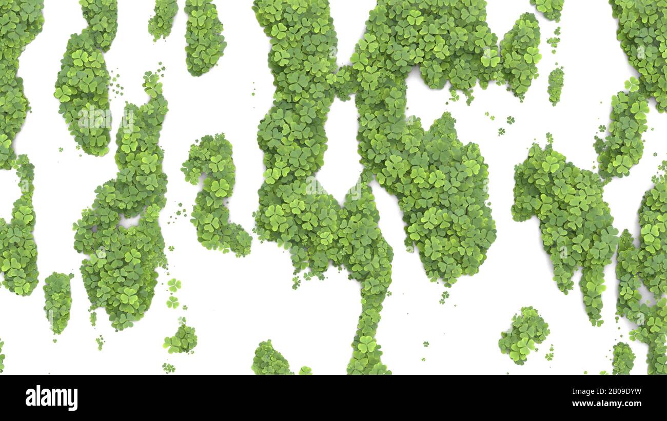 Green clover covering the screen on white background. 3D rendering ...