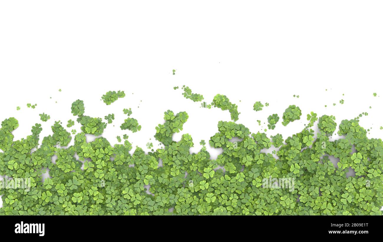 Green clover covering the screen on white background. 3D rendering ...