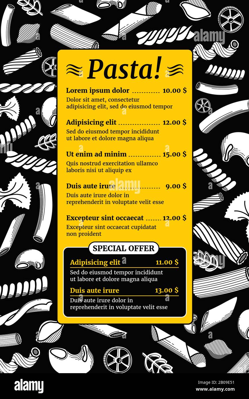 Vintage italian pasta menu vector mockup. Template of menu ...