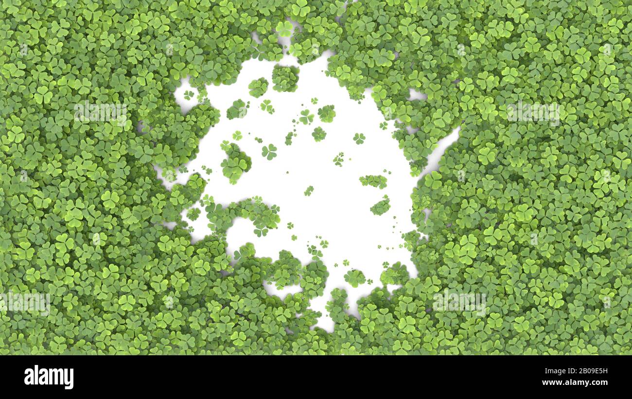 Green clover covering the screen on white background. 3D rendering ...