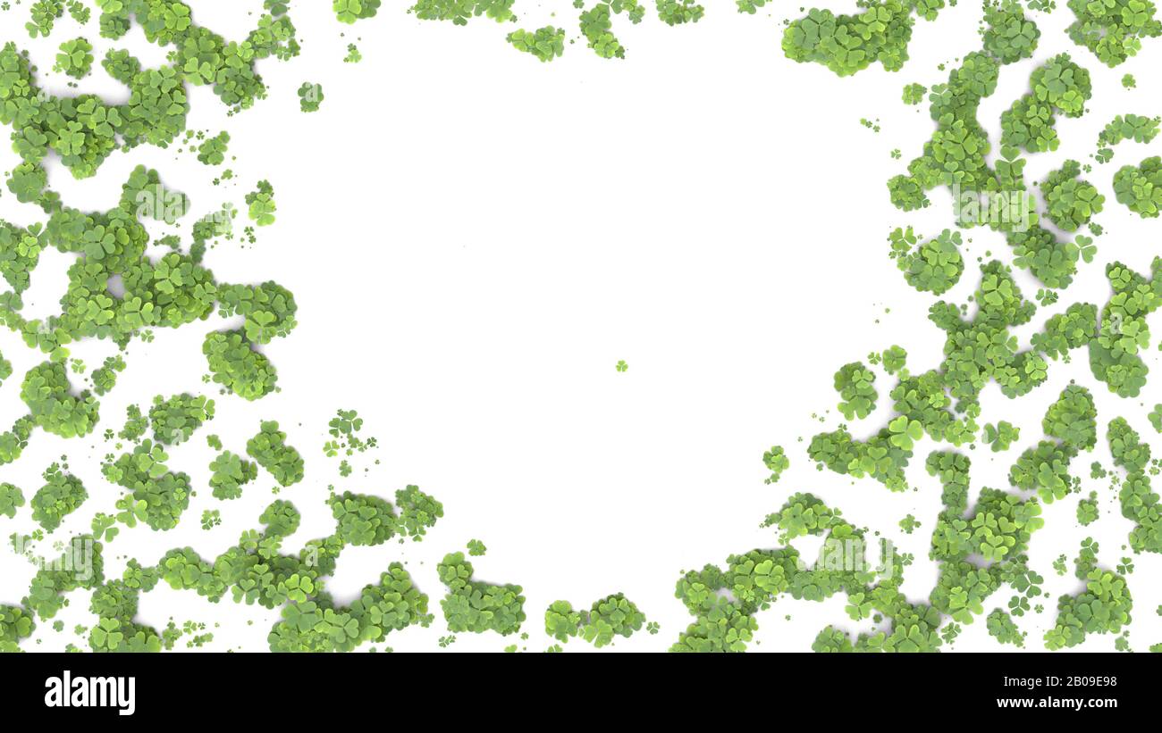 Green clover covering the screen in the shape of a heart on white ...