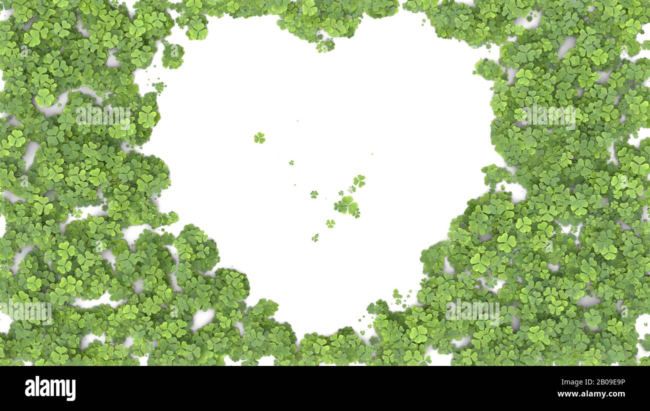 Green clover covering the screen in the shape of a heart on white ...