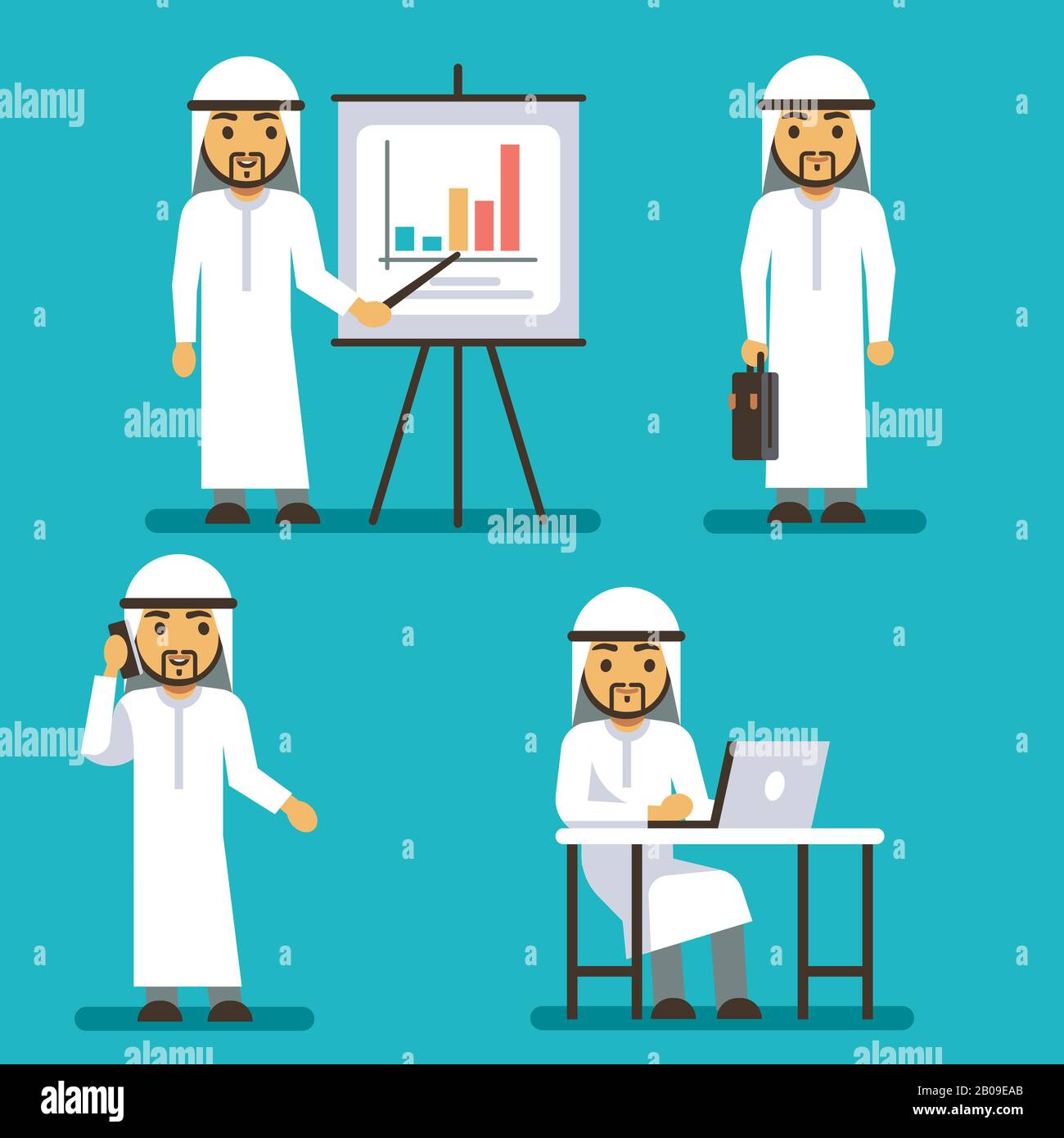 Arab man vector character in different business situations. Arabian ...