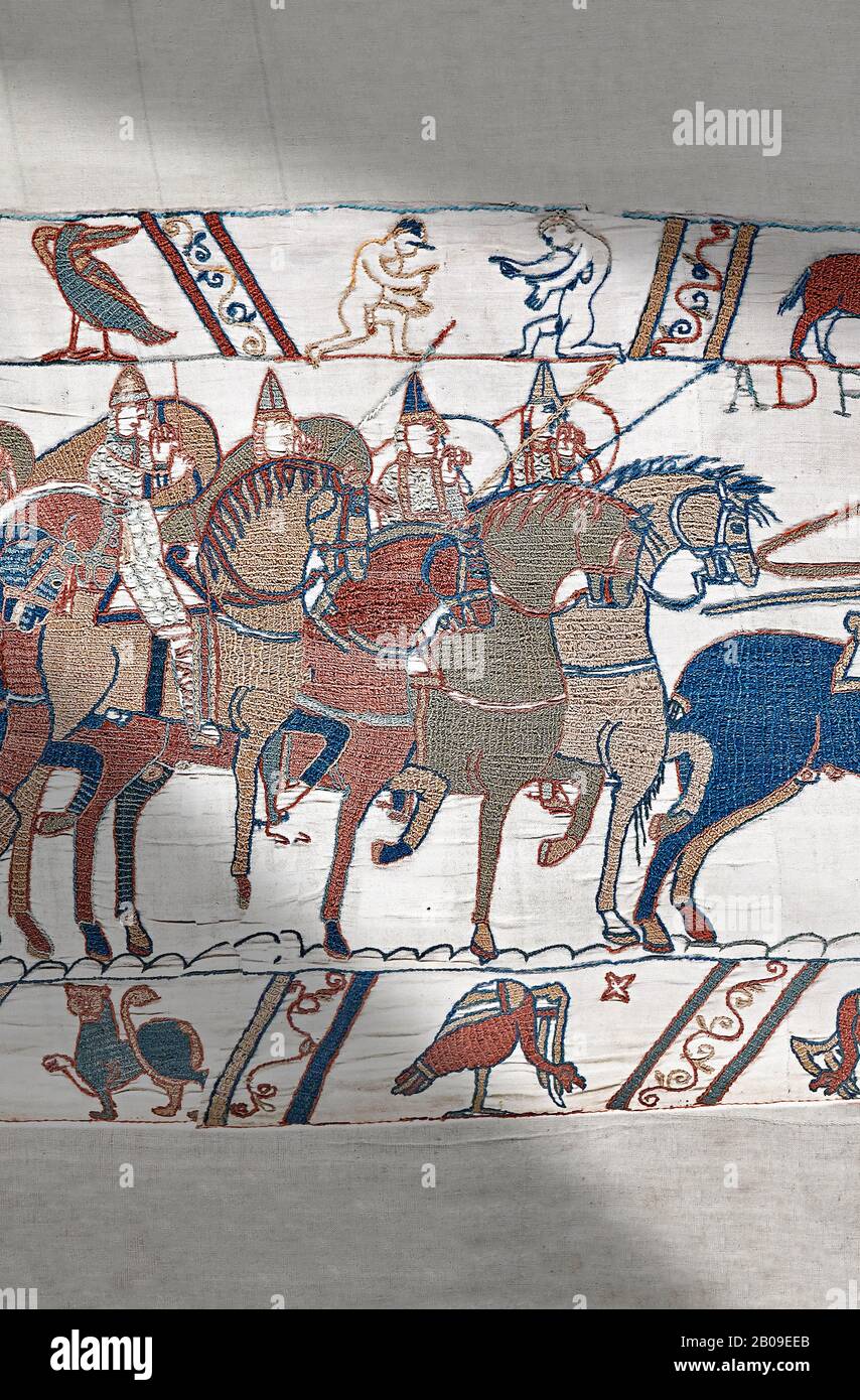 Bayeux Tapestry scene 48 : Duke Williams Norman cavalry advance on ...