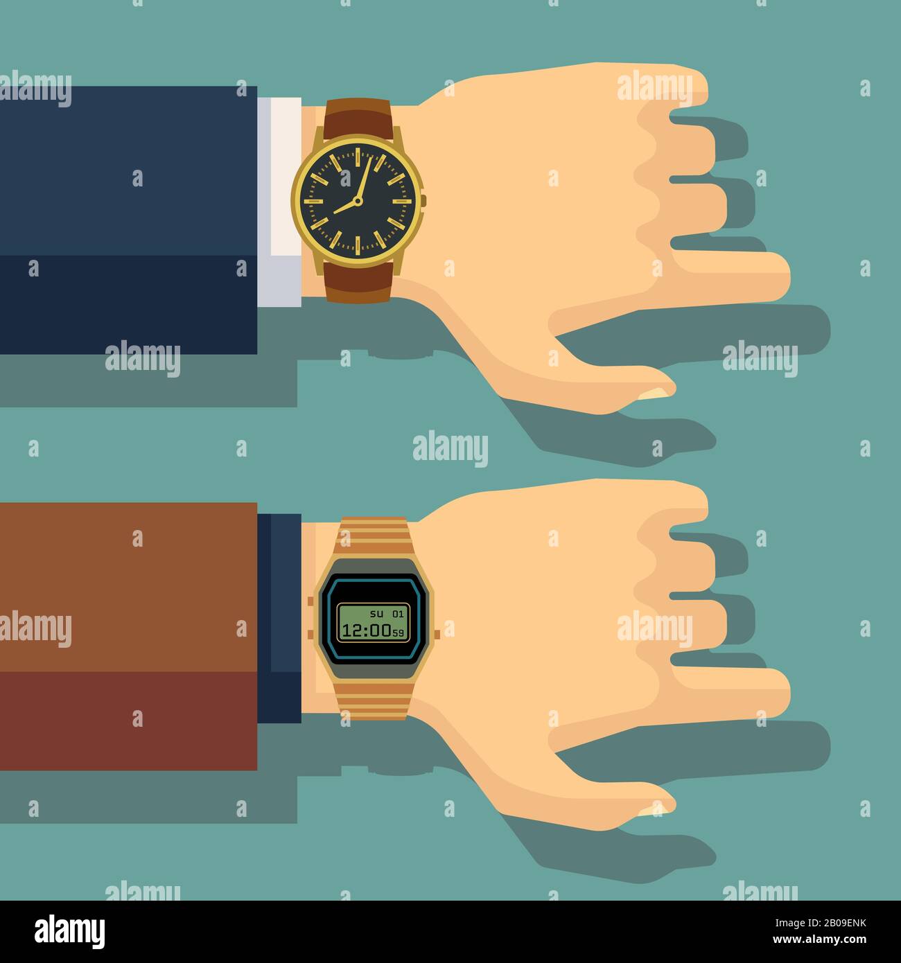 Businessmans hand with wrist watch. Save time, punctuality vector ...
