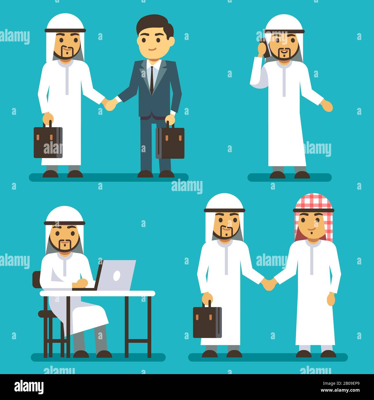 Arabian businessman characters at work in office vector saudi people ...