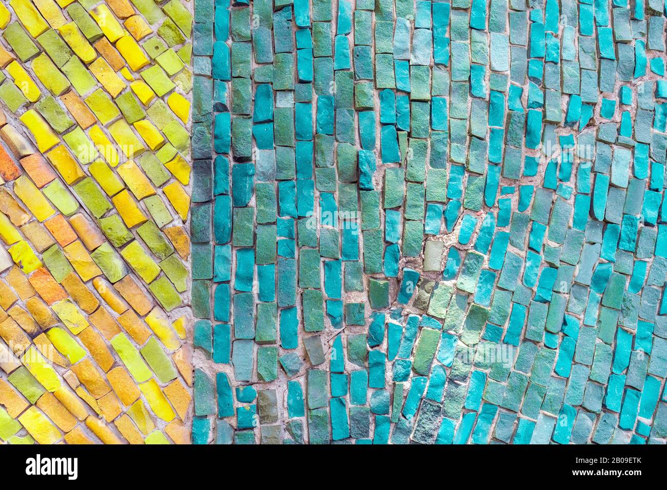 Fragment of wall with decorative mosaic. Abstract background of blue ...