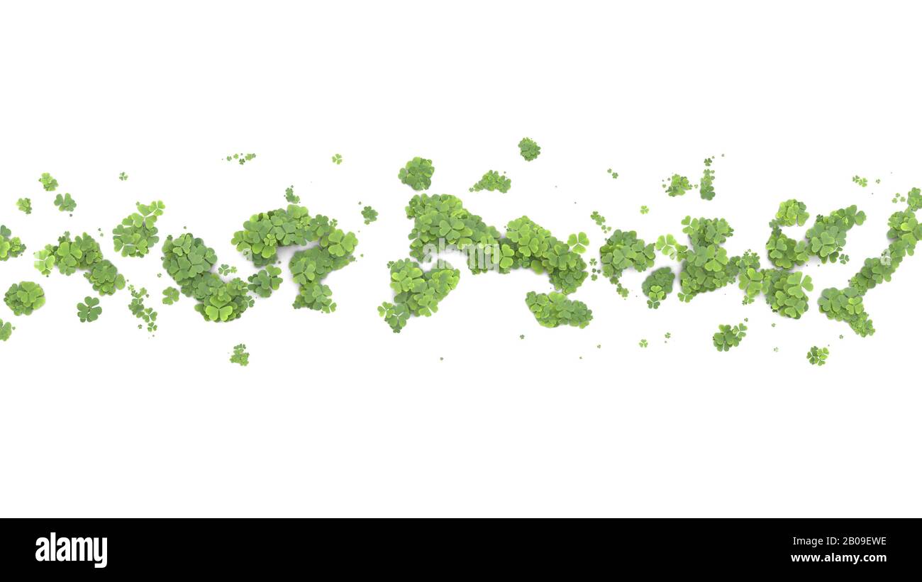 Green clover covering the screen on white background. 3D rendering ...