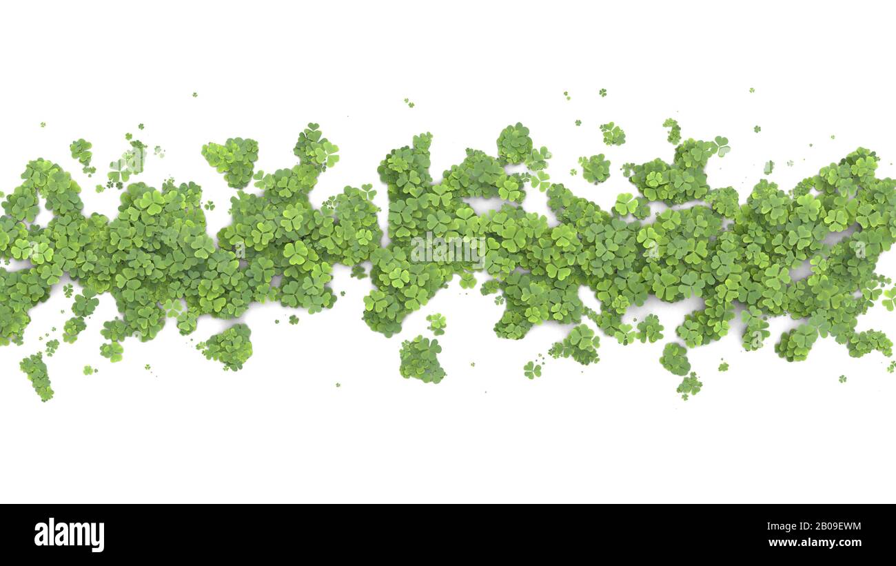 Green clover covering the screen on white background. 3D rendering ...