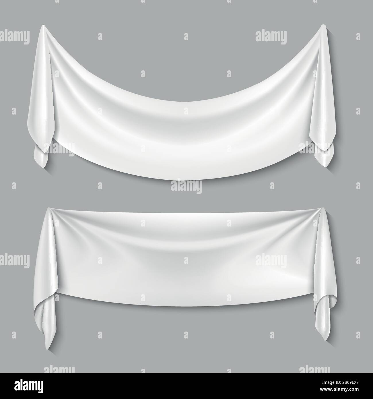 Wrinkled textile drape fabric vector empty white banners set. White ...