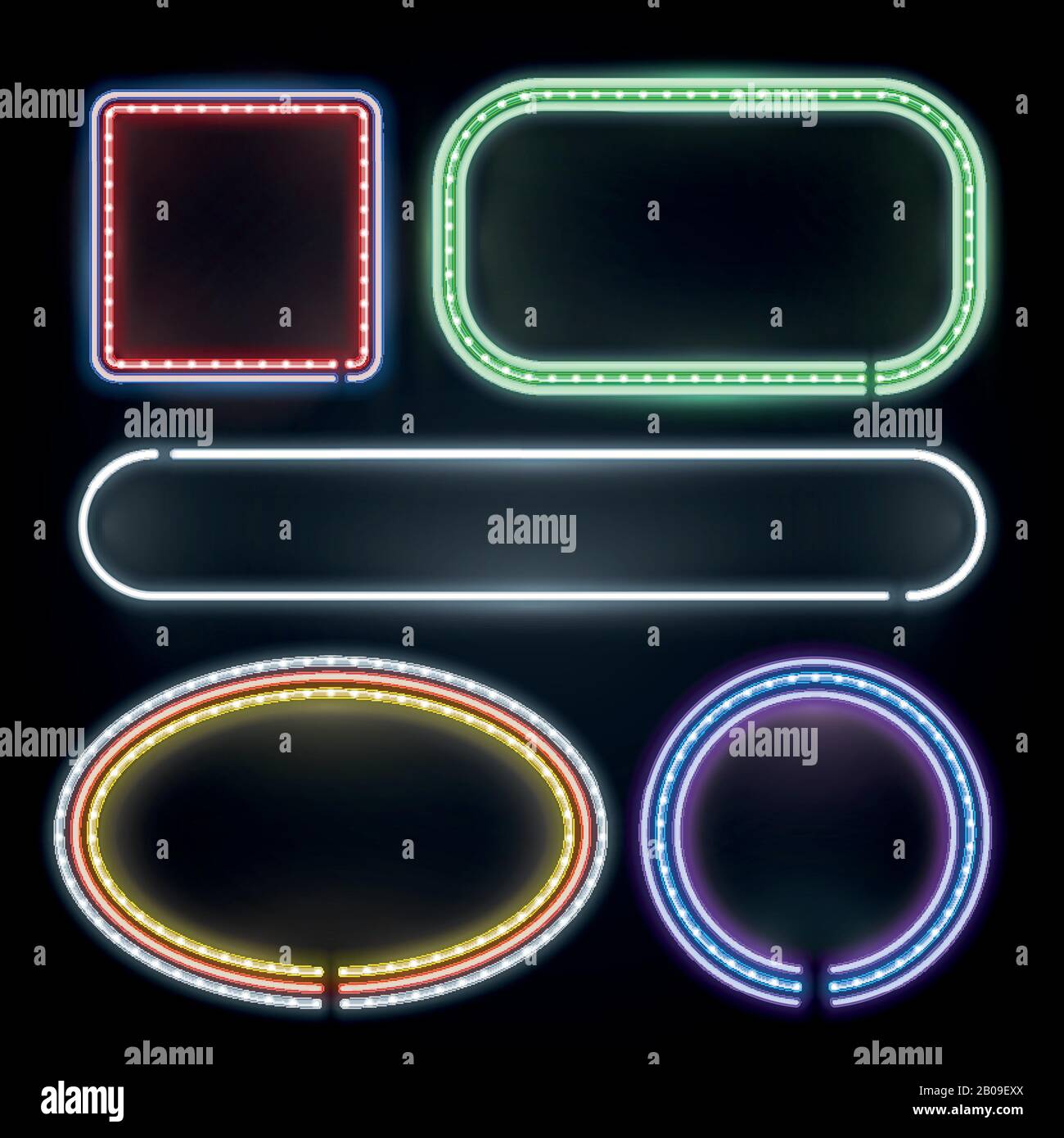 Illuminated neon borders, empty frame signs, new year, casino, party ...