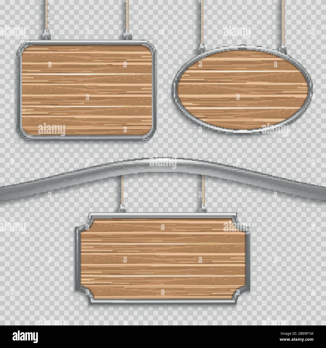 Vector empty wooden hanging signs isolated. Wooden banners set ...