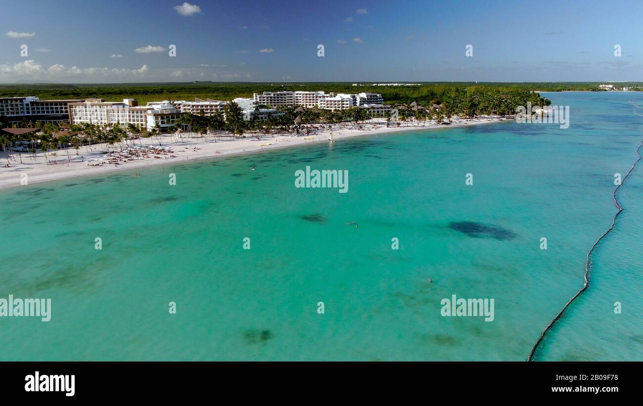 Romantic beach in Caribbean, aerial view of idyllic paradise coastline ...