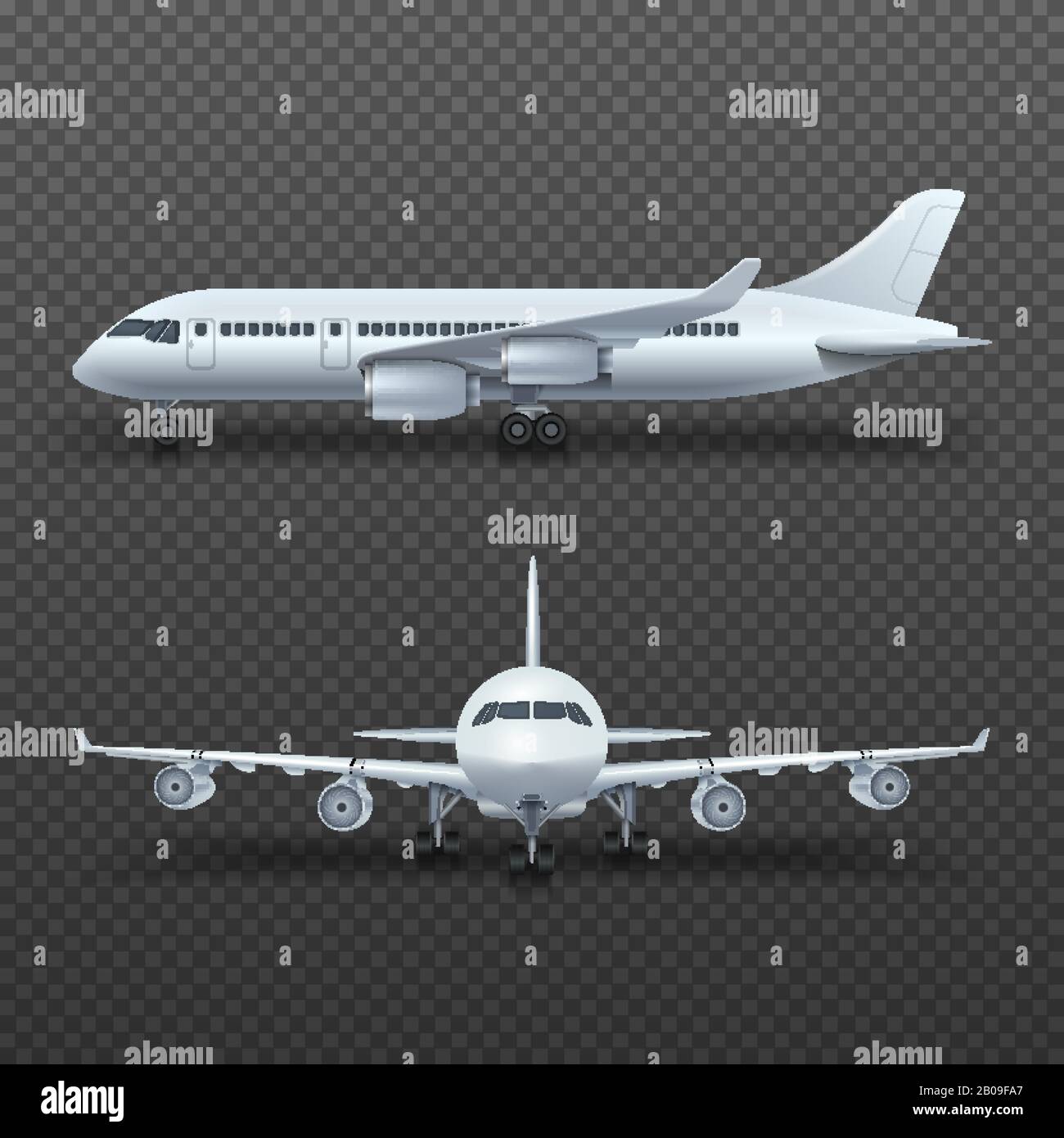 Realistic 3d detail airplane, commercial jet isolated vector ...