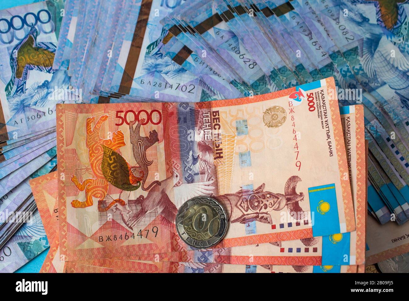 Paper banknotes tenge KZT. Tenge is the national currency of Kazakhstan ...