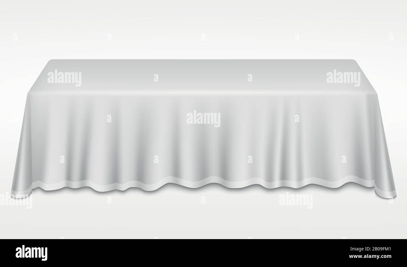 Empty dinner banquet table with white cloth 3d realistic desk vector ...