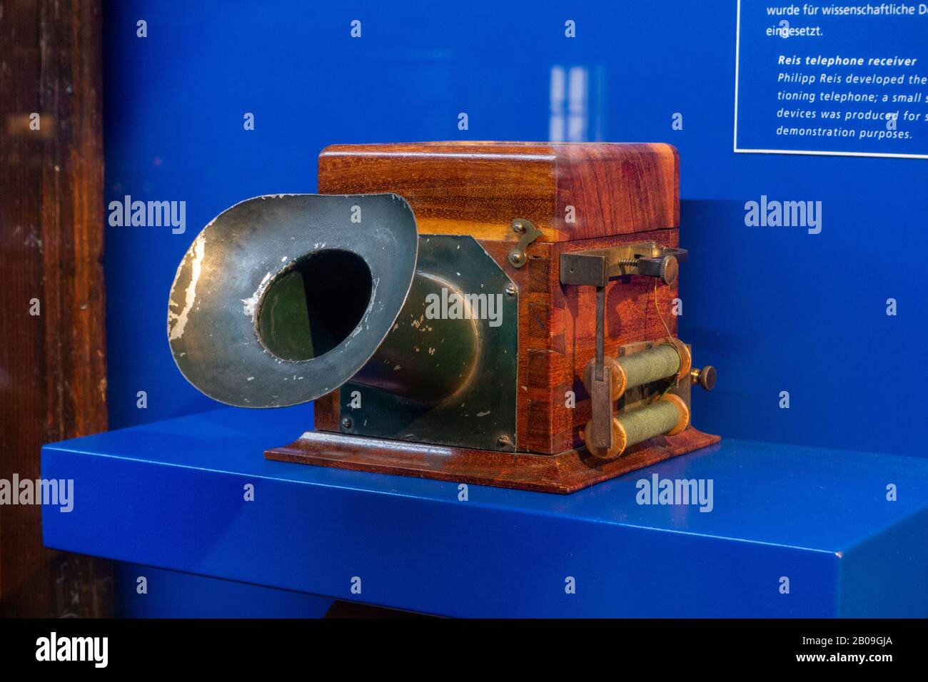 A Reis telephone receiver developed by Philipp Reis (1863) in the ...