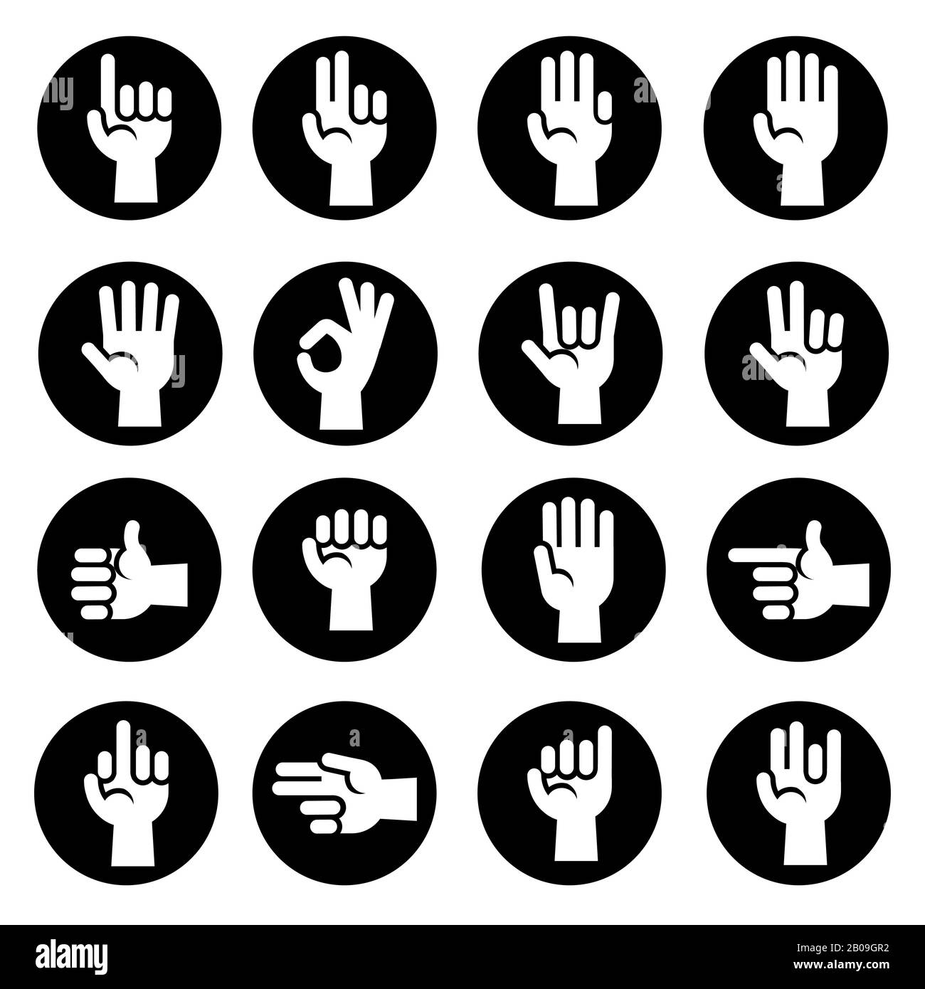 Hands gestures vector icons set in black and white. Communication symbol illustration Stock ...