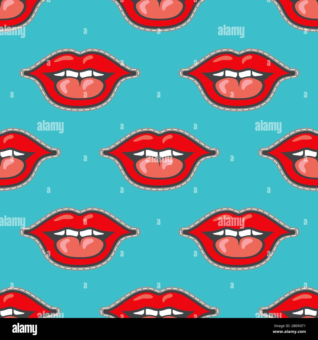 Bright lips patch vector seamless pattern. Background with red lips ...