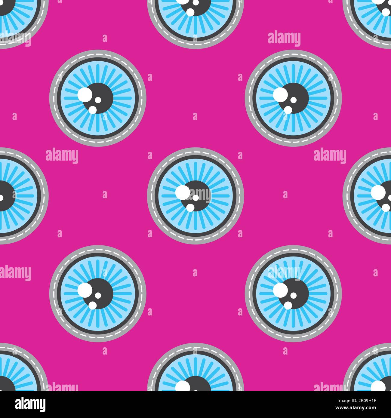 Blue eyes patch vector seamless pattern. Wallpaper with round eye ...
