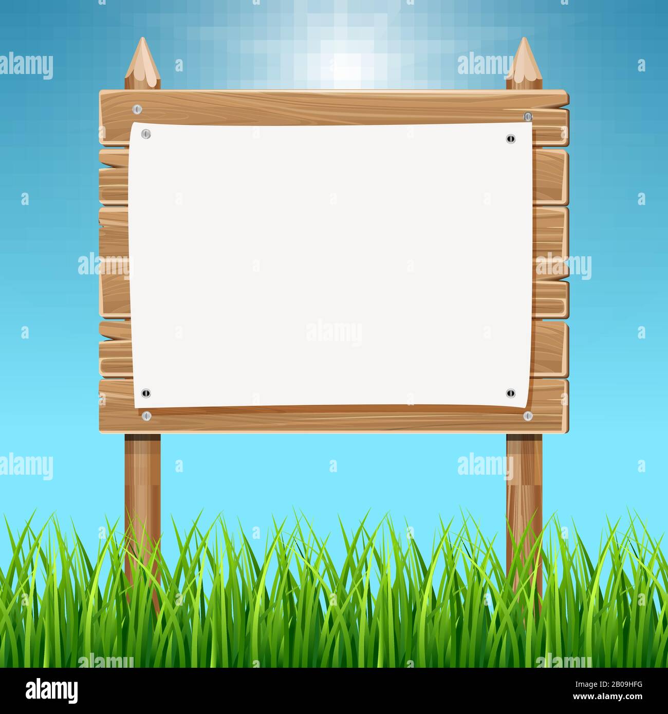 Wooden blank sign board with paper blue sky. Billboard with empty ...