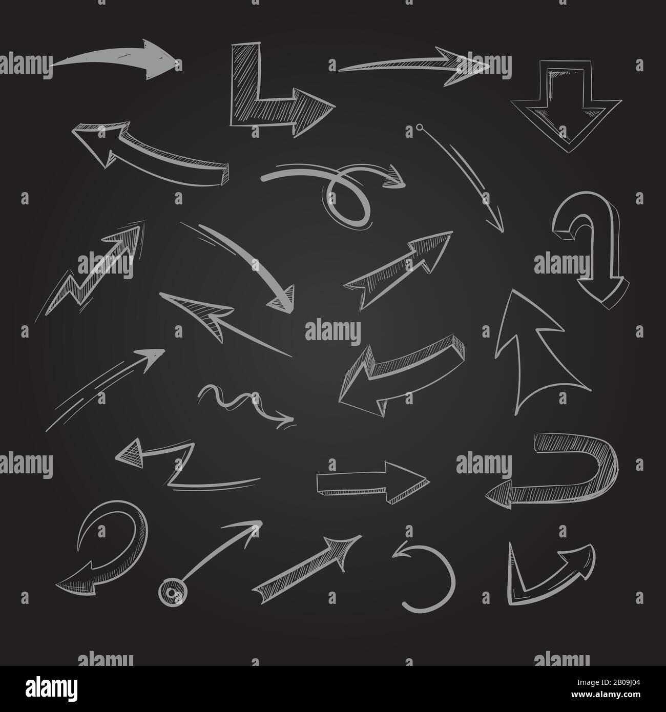 Abstract doodle chalk arrows on blackboard vector illustration. Hand ...