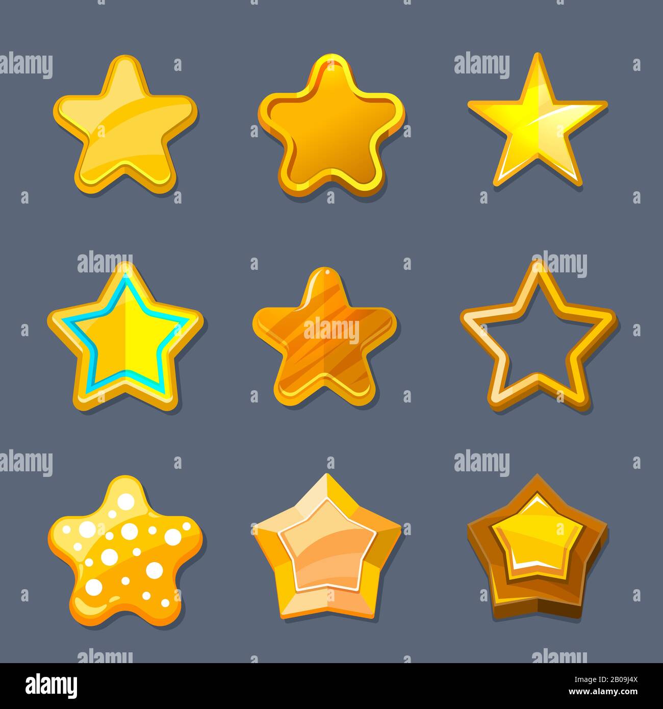 Glossy gold cartoon star vector icons for game, ui, app design ...
