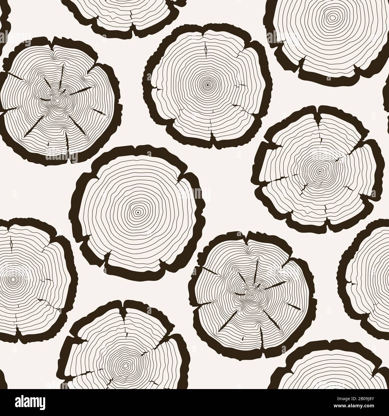 Vector tree rings cut trunk seamless pattern. Nature rough ring of ...
