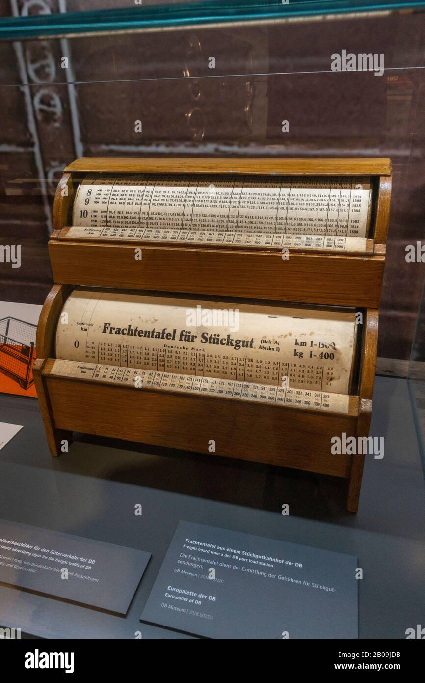 A pair of wooden DB freight boards for general cargo on display the ...