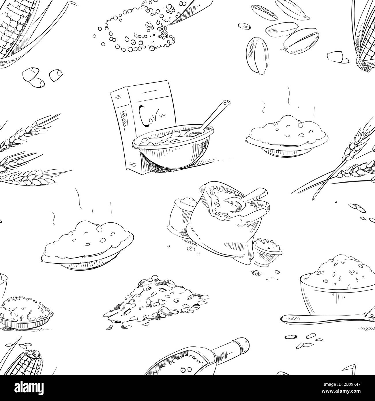 Organic farm grains and cereals, wheat and barley, rye or oats, rice ...