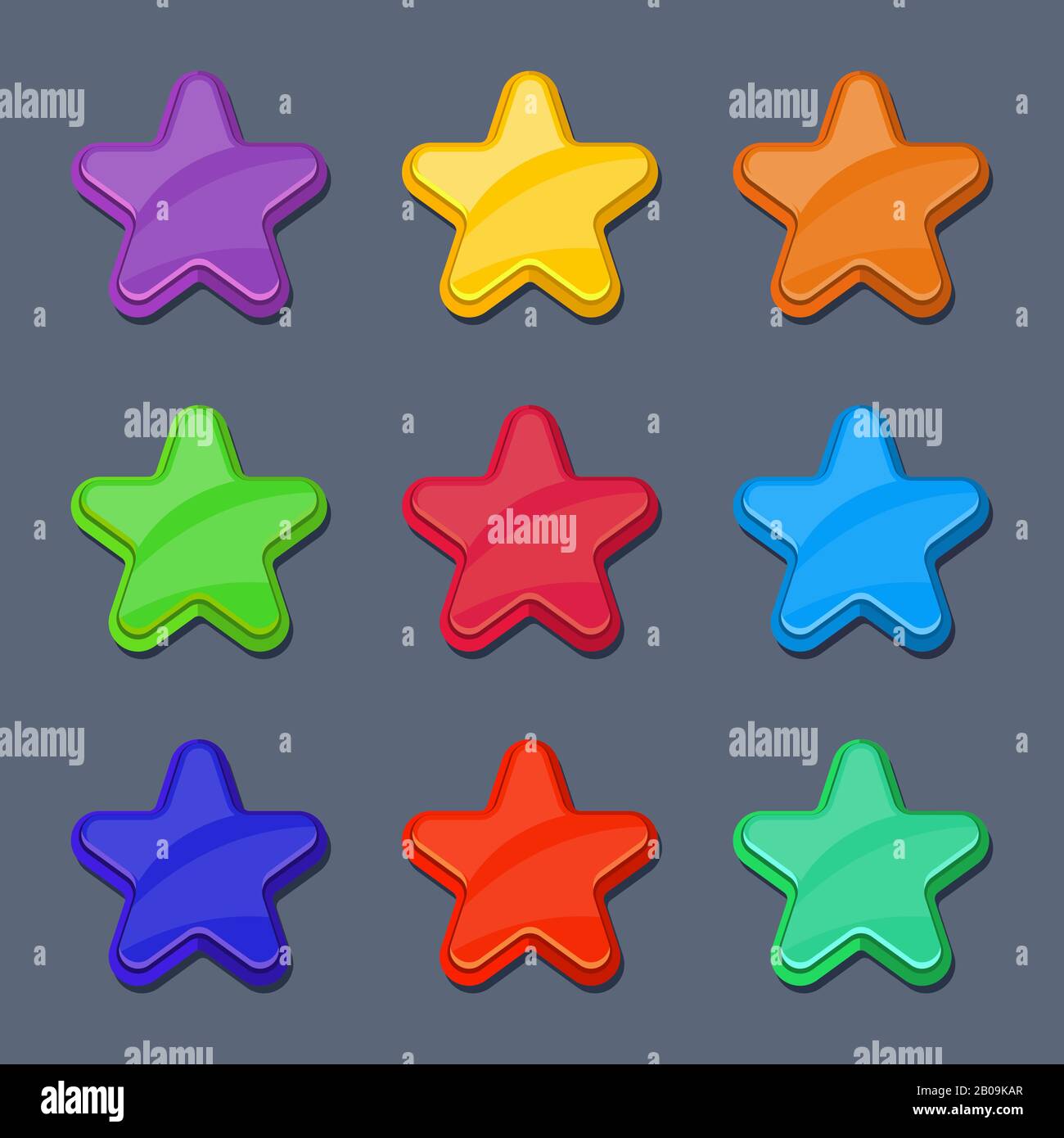 Vector cartoon color glossy stars, shiny buttons. Set of star for ui ...