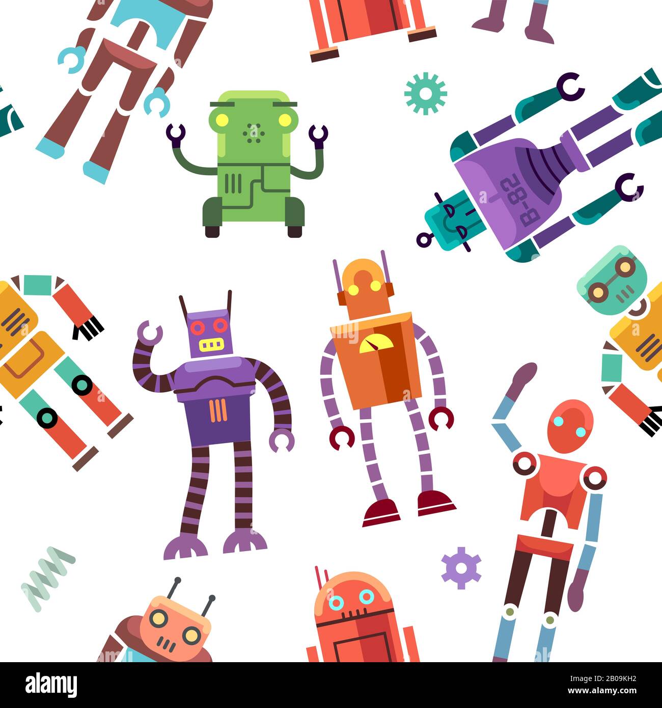 Kids toy robot, humanoid, spaceman, cyborg vector. Seamless pattern ...