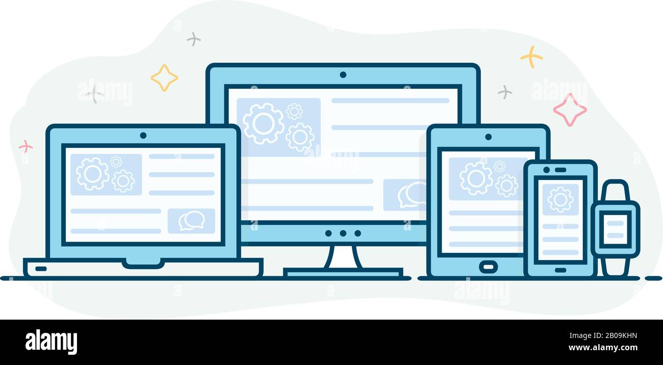 Responsive web design. Landing page is open on different devices ...