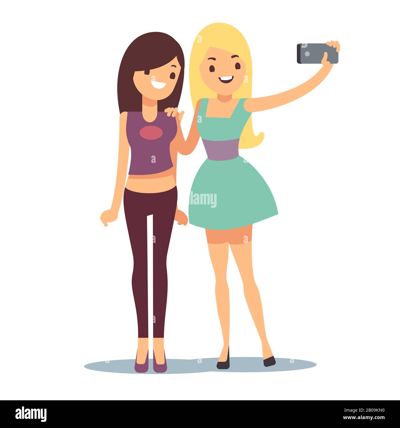 Happy Smiling Young Women Friends Taking Selfie Photo Vector