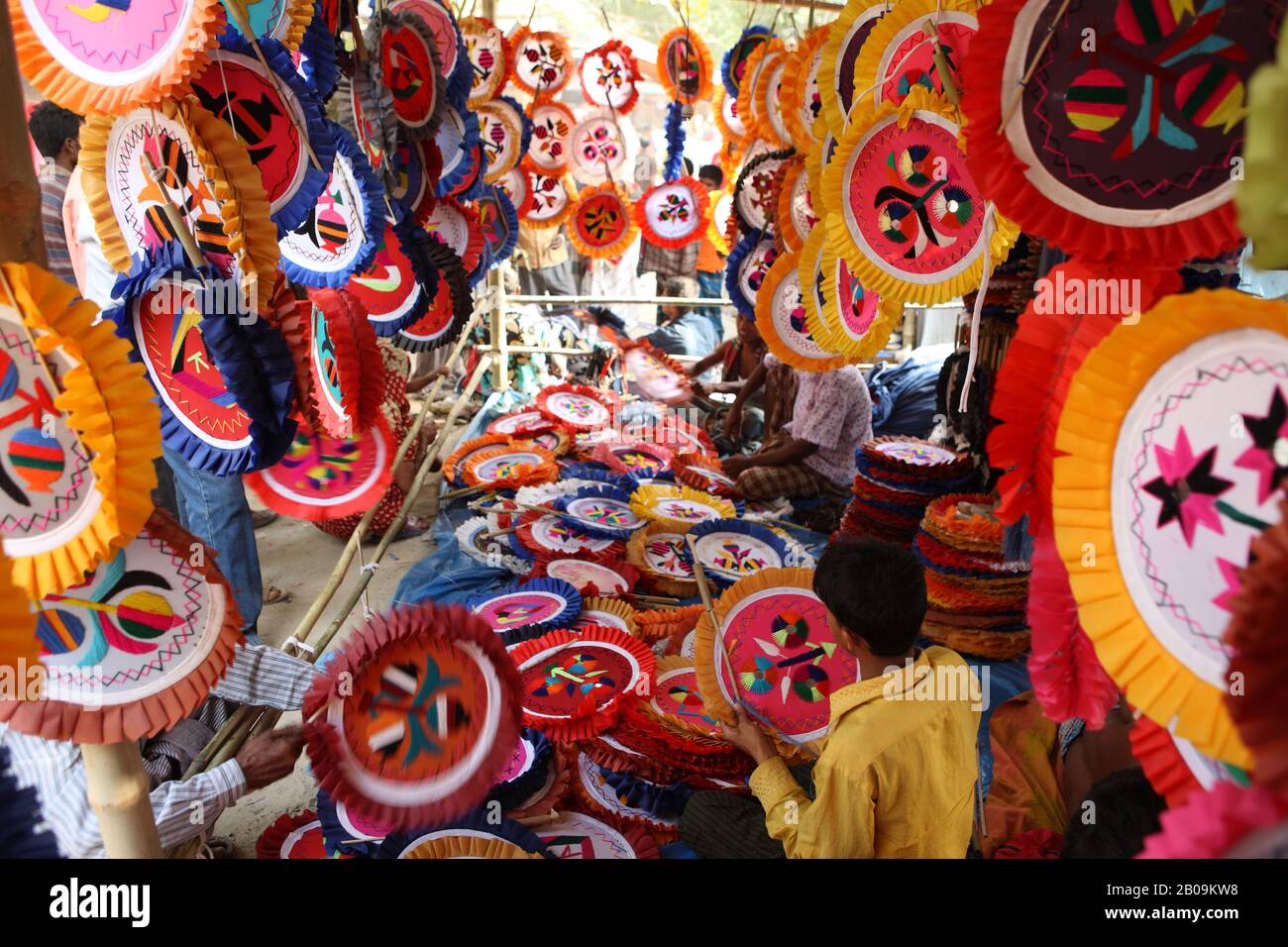 Colourful handmade fans, locally called Pakha, in a Bangla Pohela ...