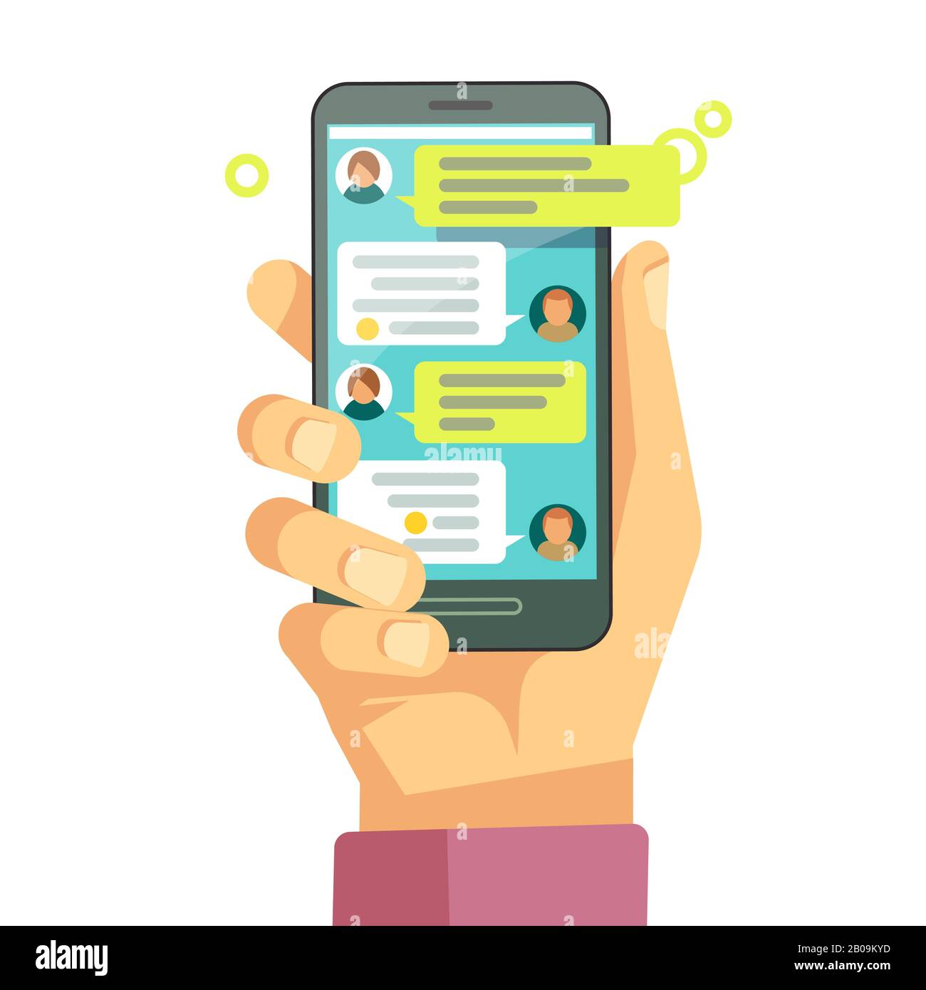 Chatting with chatbot on phone, online conversation with texting ...