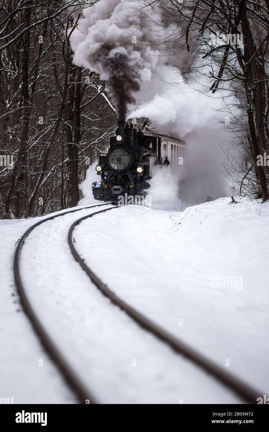 Vintage Steam Locomotives In Snow