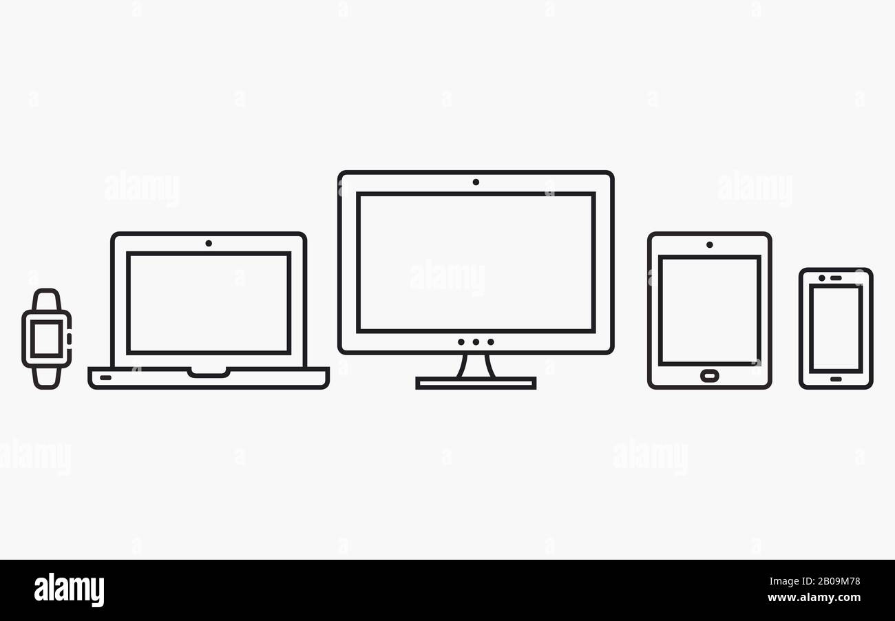 Set of digital devices icons. Vector illustration of responsive web design. Mobile phone, tablet ...