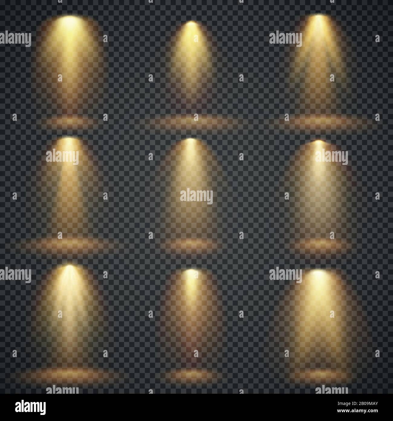 Sunlight glowing, yellow lights glow vector effects. Set of illuminated ...