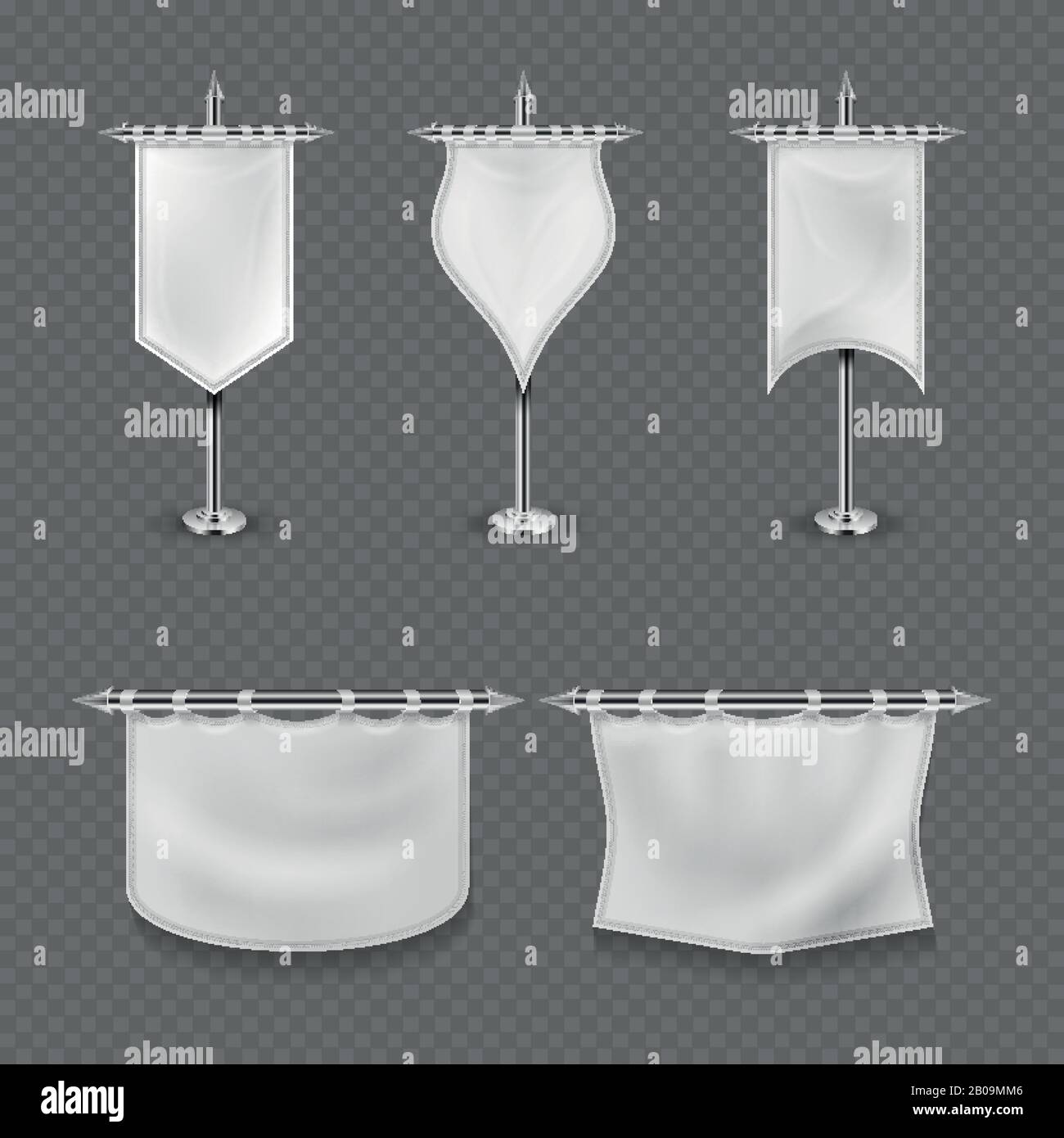 White blank medieval standard fabric flag banners vector set. Empty ...