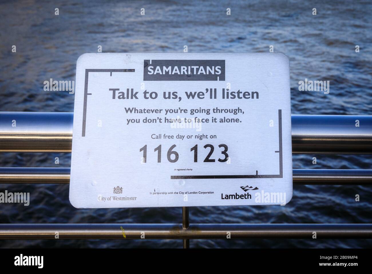 Sign advertising the services of the Samaritans, for suicide prevention ...