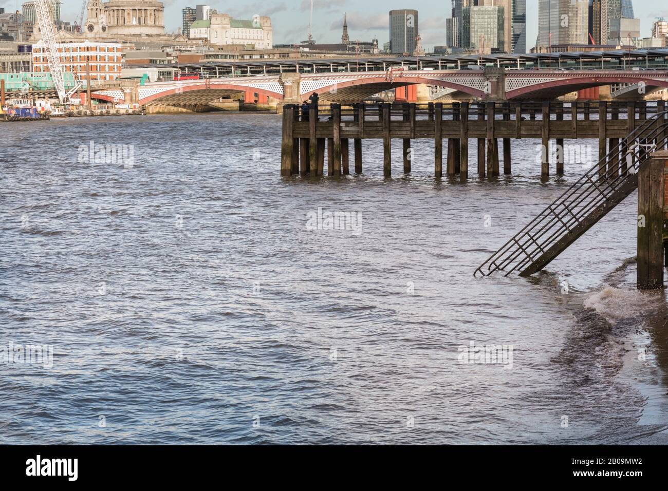 The River Thames at high tide near Oxo Tower Wharf, London, England, UK ...